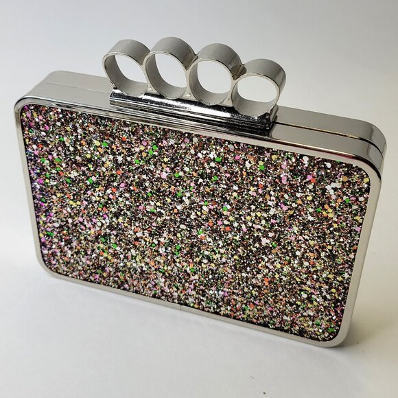 Nine West | Bags | Multicolor Glitter Box Clutch Purse Knuckle Duster ...